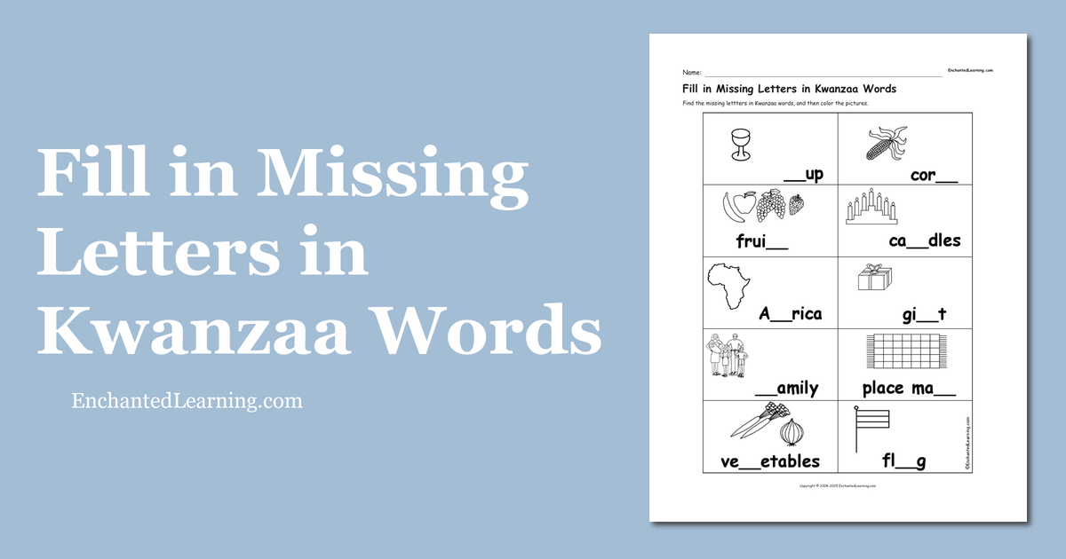 Fill in Missing Letters in Kwanzaa Words - Enchanted Learning