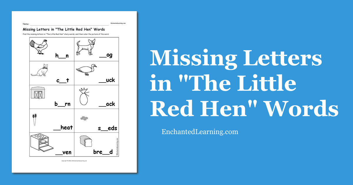 Missing Letters in "The Little Red Hen" Words - Enchanted Learning