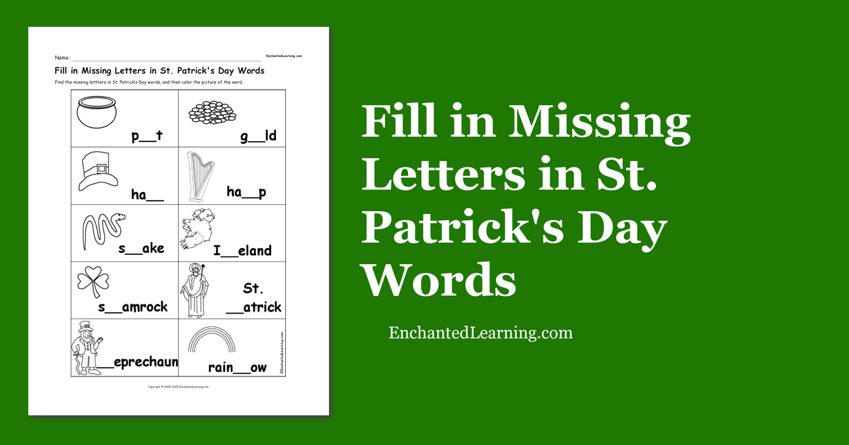 Fill in Missing Letters in St. Patrick's Day Words - Enchanted Learning