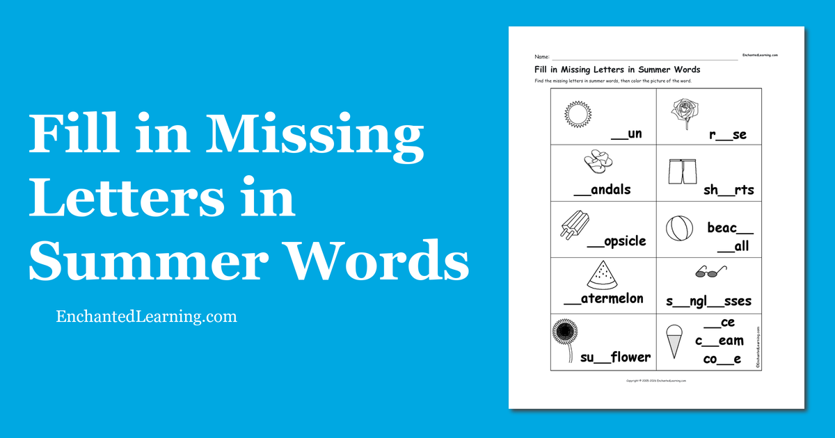 Fill in Missing Letters in Summer Words - Enchanted Learning