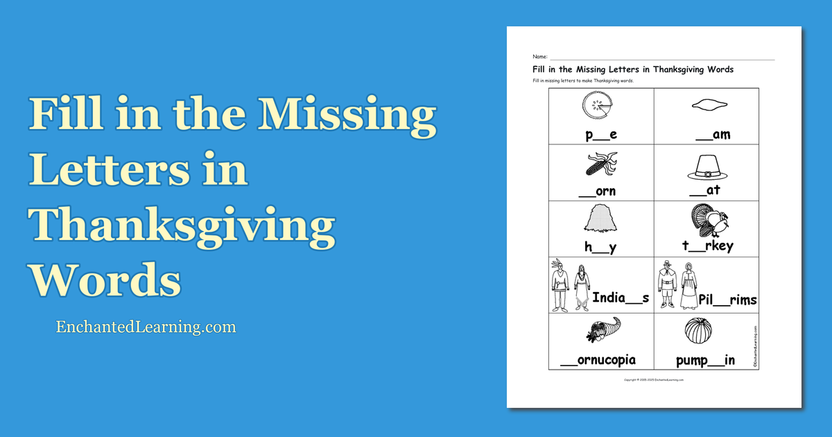Fill in Missing Letters in Thanksgiving Words - Enchanted Learning