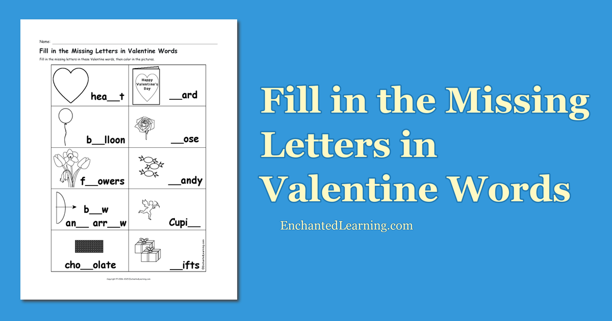 Fill in the Missing Letters in Valentine Words - Enchanted Learning