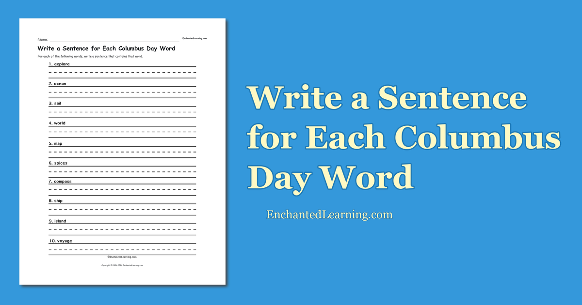 Write a Sentence for Each Columbus Day Word - Enchanted Learning
