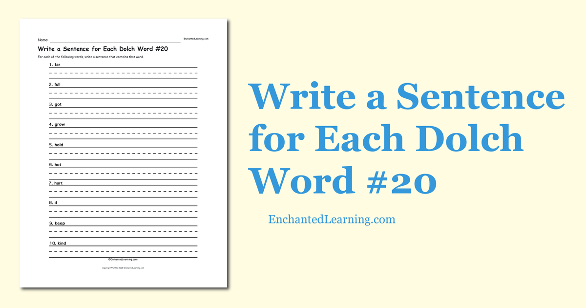Write a Sentence for Each Dolch Word #20 - Enchanted Learning