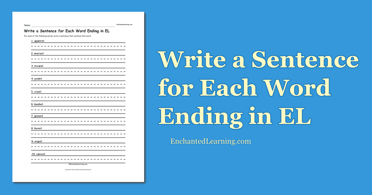 Write a Sentence for Each Word Ending in EL - Enchanted Learning