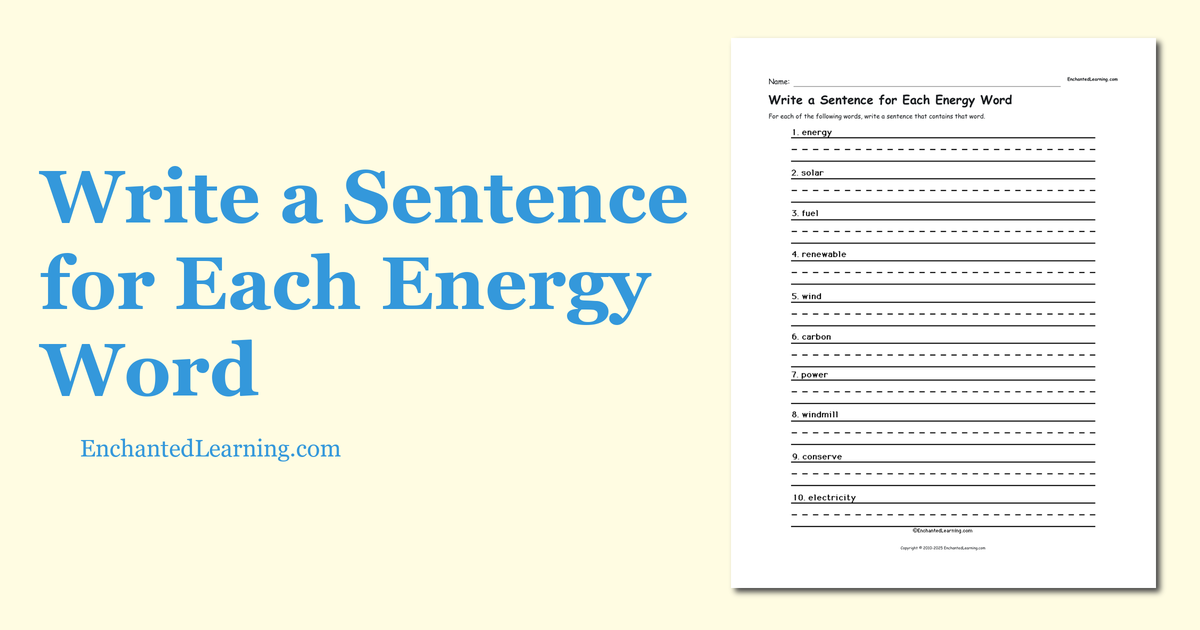 Write a Sentence for Each Energy Word - Enchanted Learning