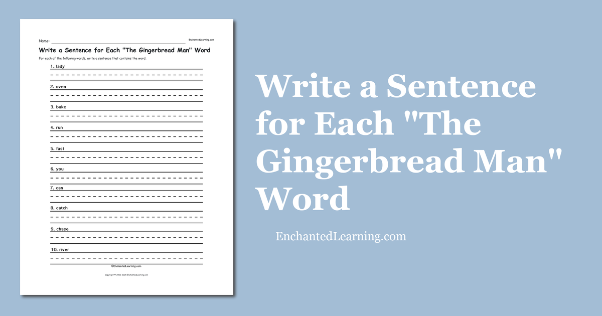 Write a Sentence for Each "The Gingerbread Man" Word - Enchanted Learning