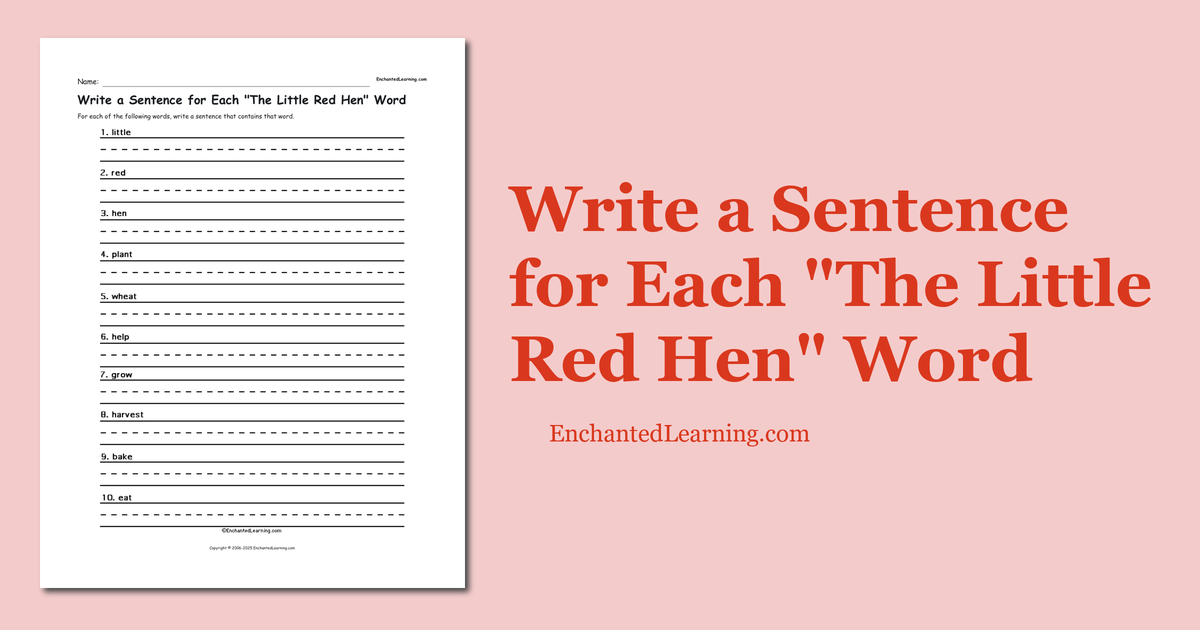 Write a Sentence for Each "The Little Red Hen" Word - Enchanted Learning