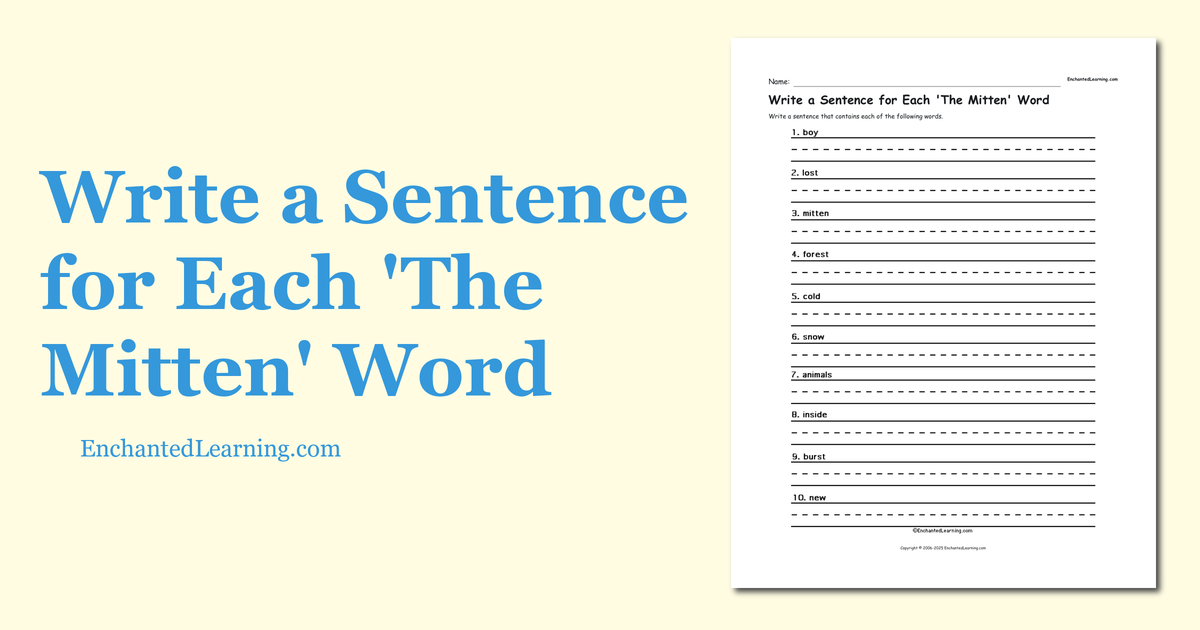 Write a Sentence for Each 'The Mitten' Word - Enchanted Learning