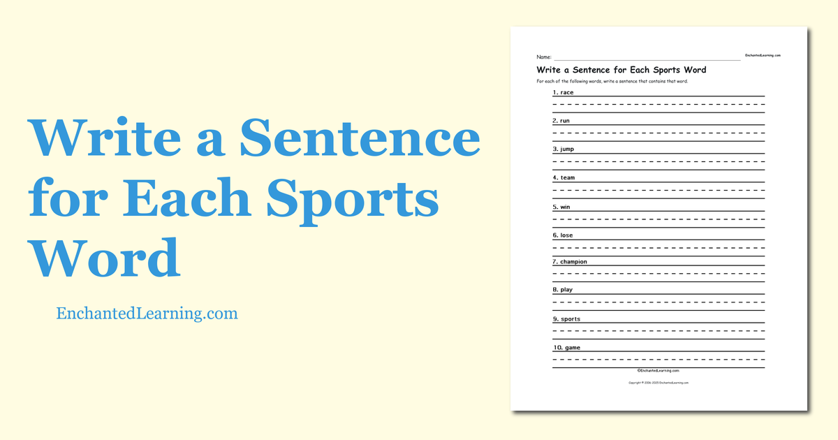 Write a Sentence for Each Sports Word - Enchanted Learning
