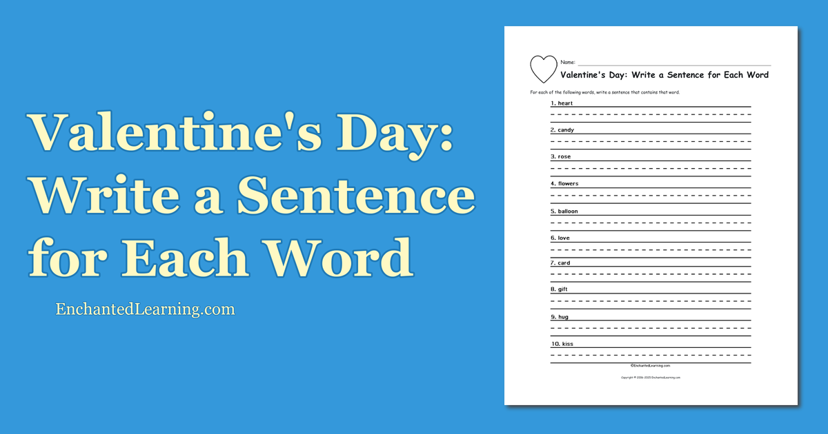 Valentine's Day: Write a Sentence for Each Word - Enchanted Learning