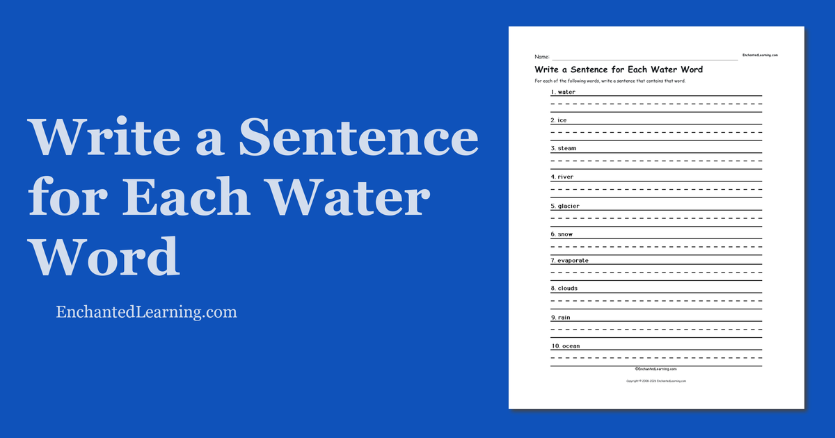 Write a Sentence for Each Water Word - Enchanted Learning