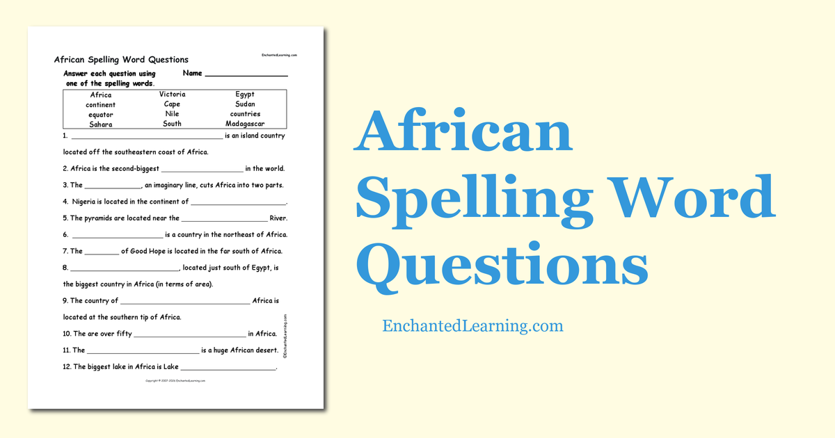 African Spelling Word Questions - Enchanted Learning