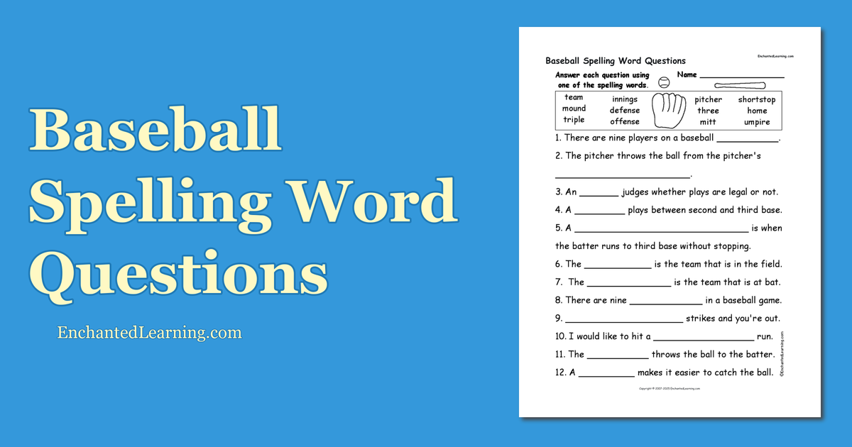Baseball Spelling Word Questions - Enchanted Learning