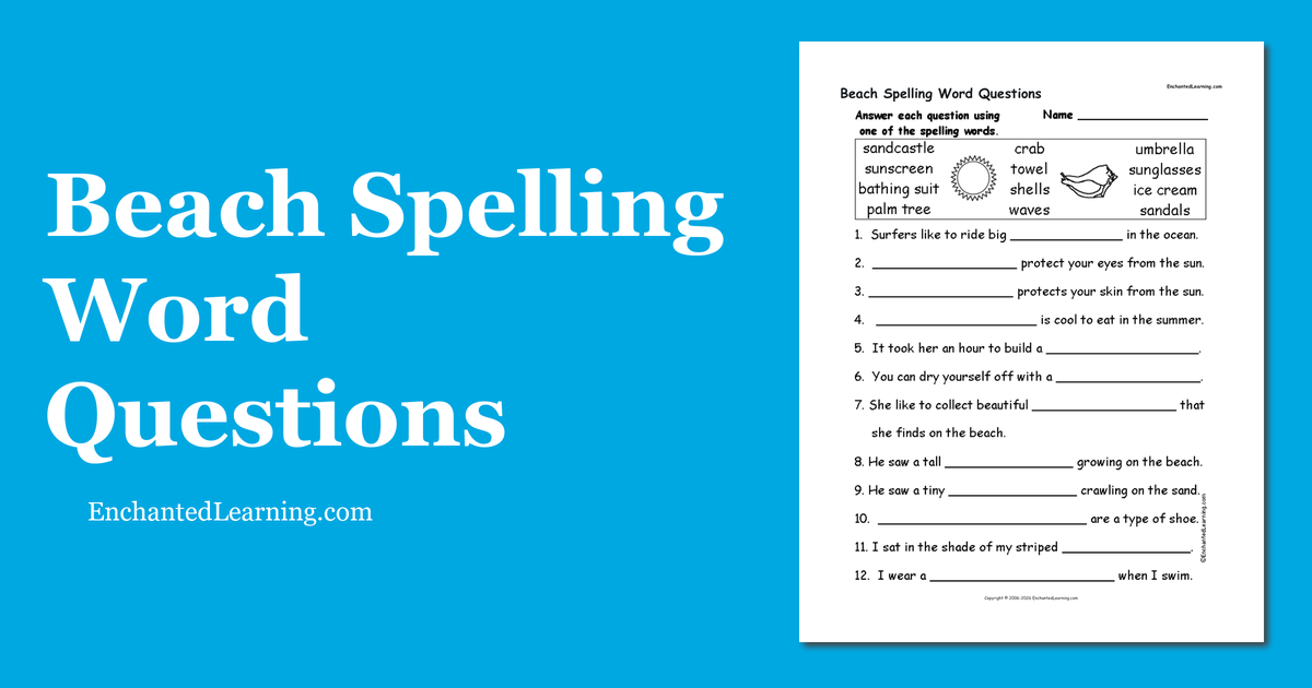 Beach Spelling Word Questions - Enchanted Learning