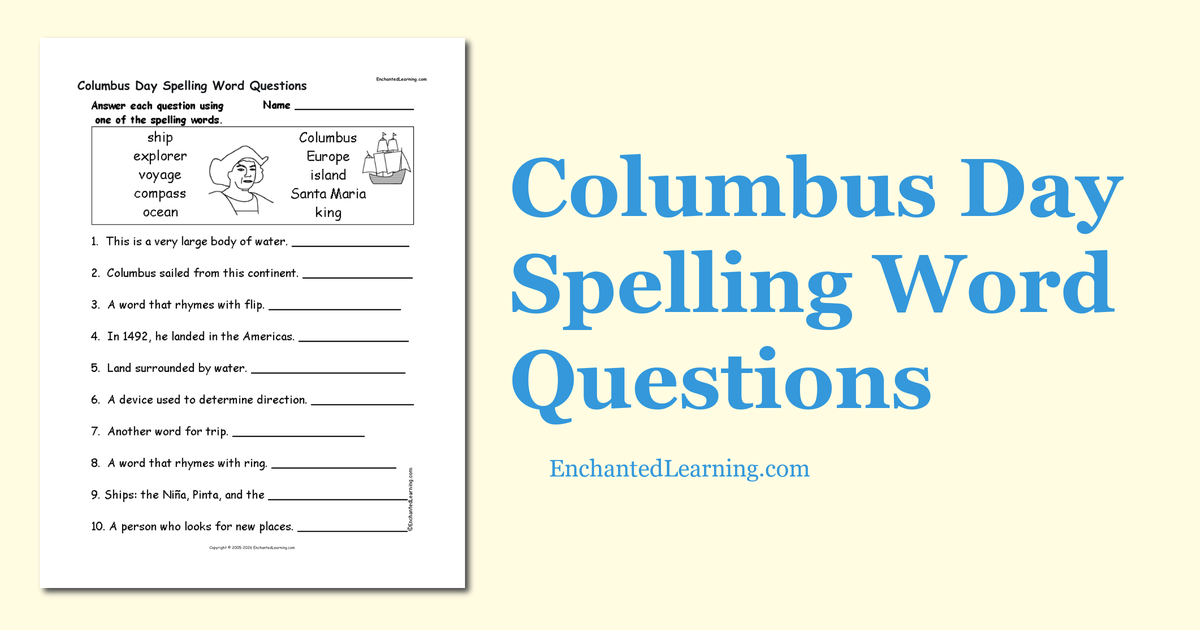 Columbus Day Spelling Word Questions - Enchanted Learning