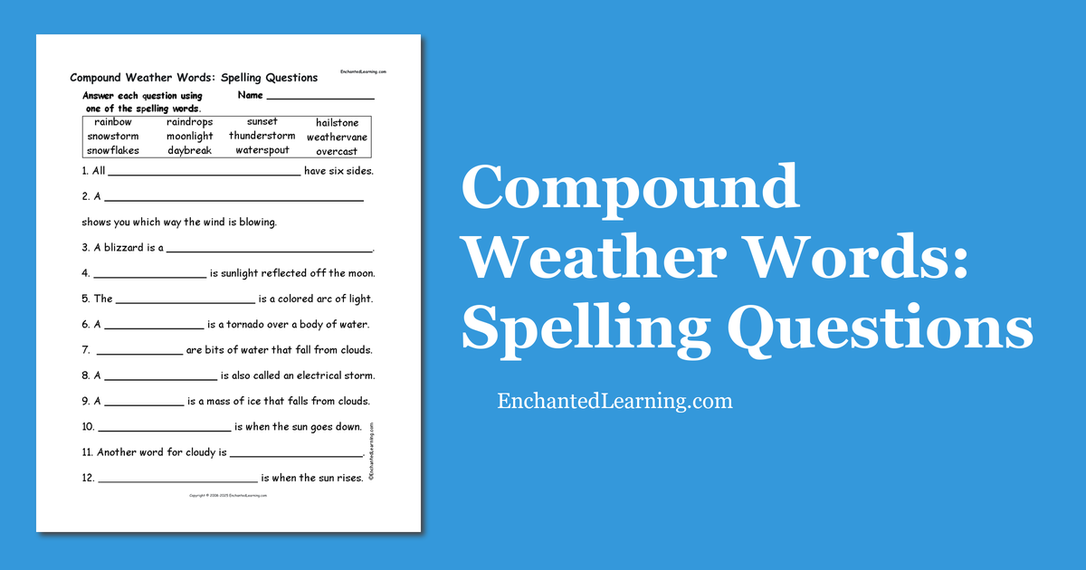 Compound Weather Words: Spelling Questions - Enchanted Learning
