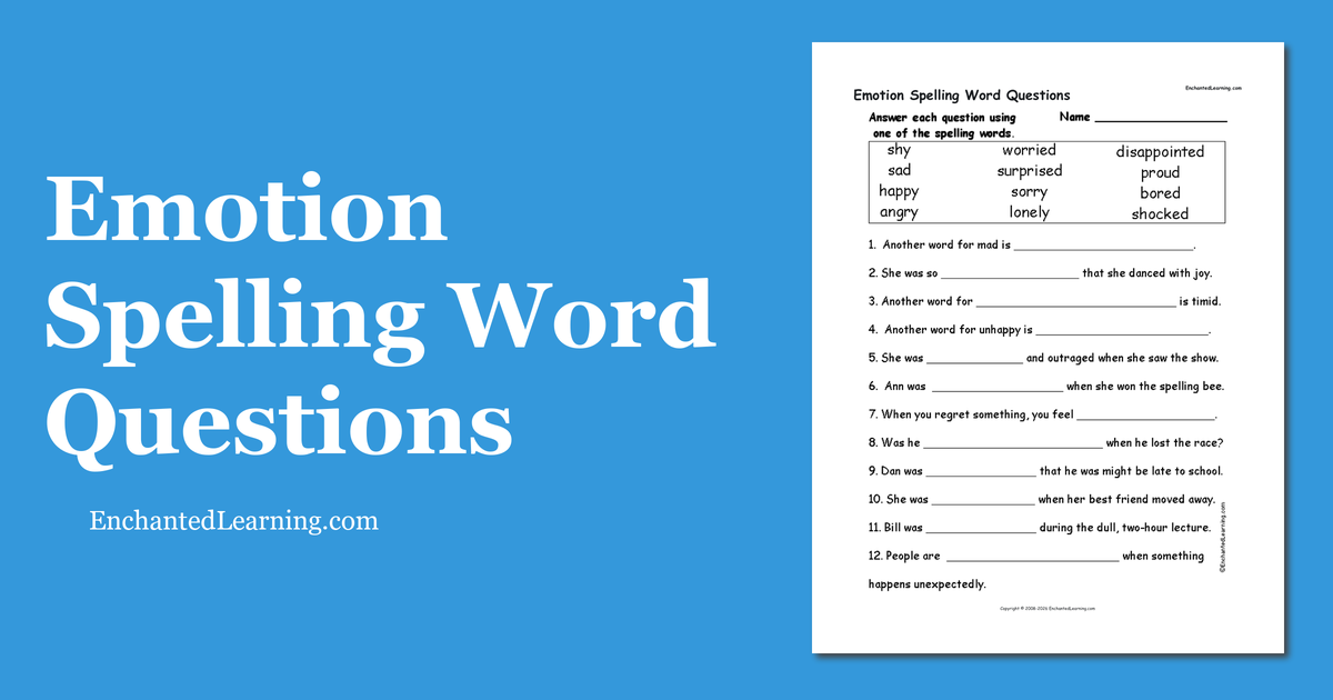 Emotion Spelling Word Questions - Enchanted Learning