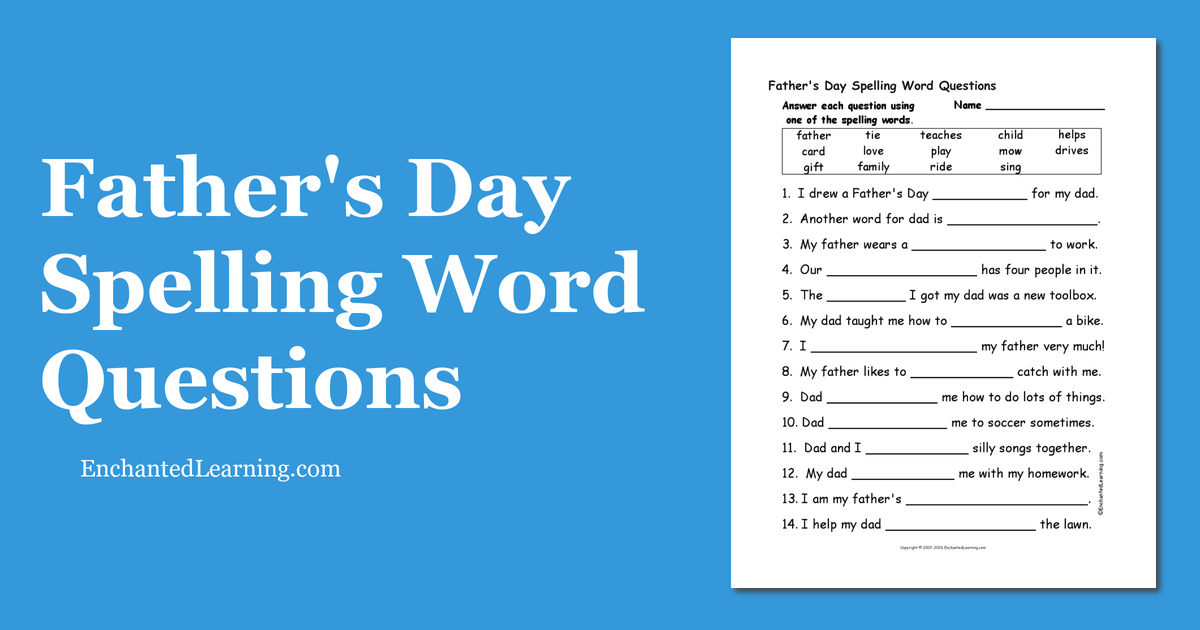Father's Day Spelling Word Questions - Enchanted Learning