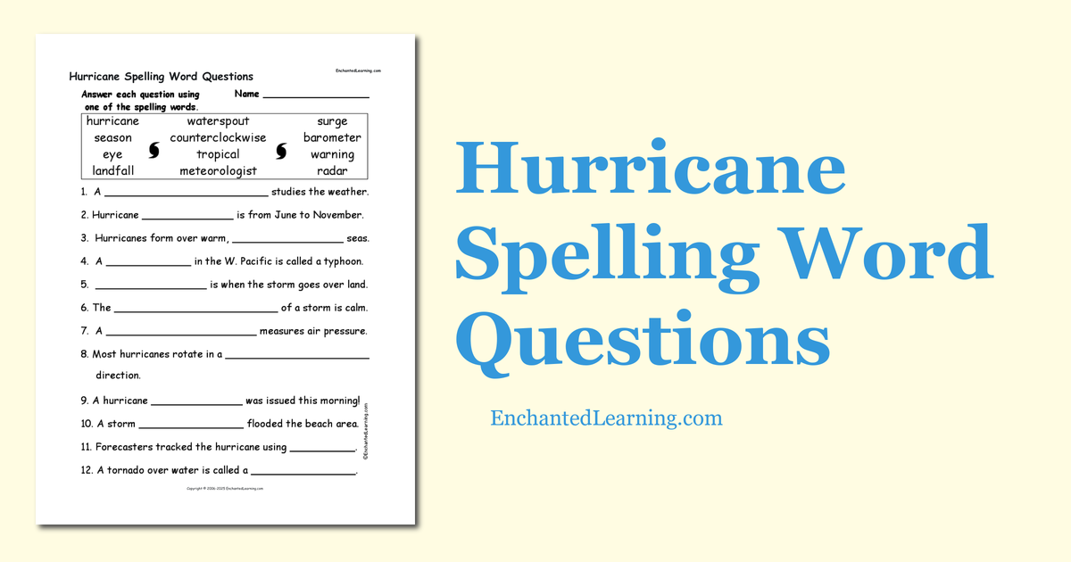 Hurricane Spelling Word Questions - Enchanted Learning