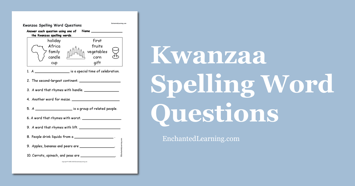 Kwanzaa Spelling Word Questions - Enchanted Learning