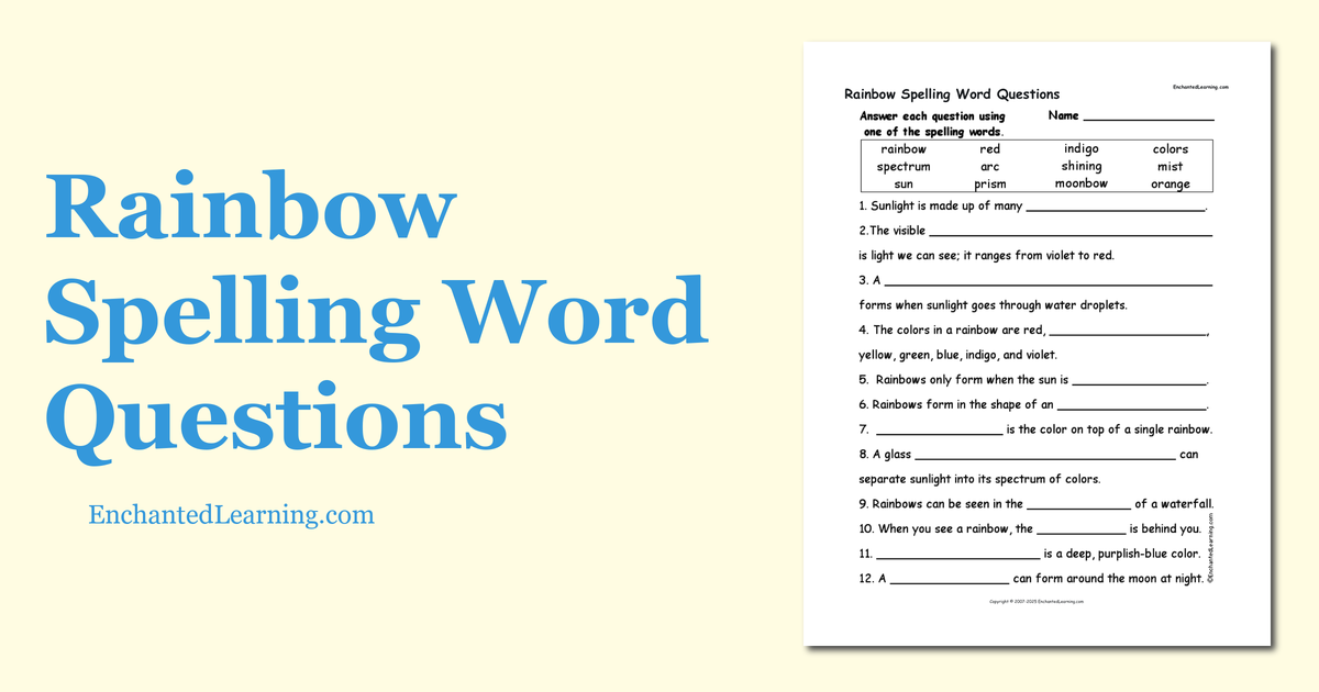 Rainbow Spelling Word Questions - Enchanted Learning
