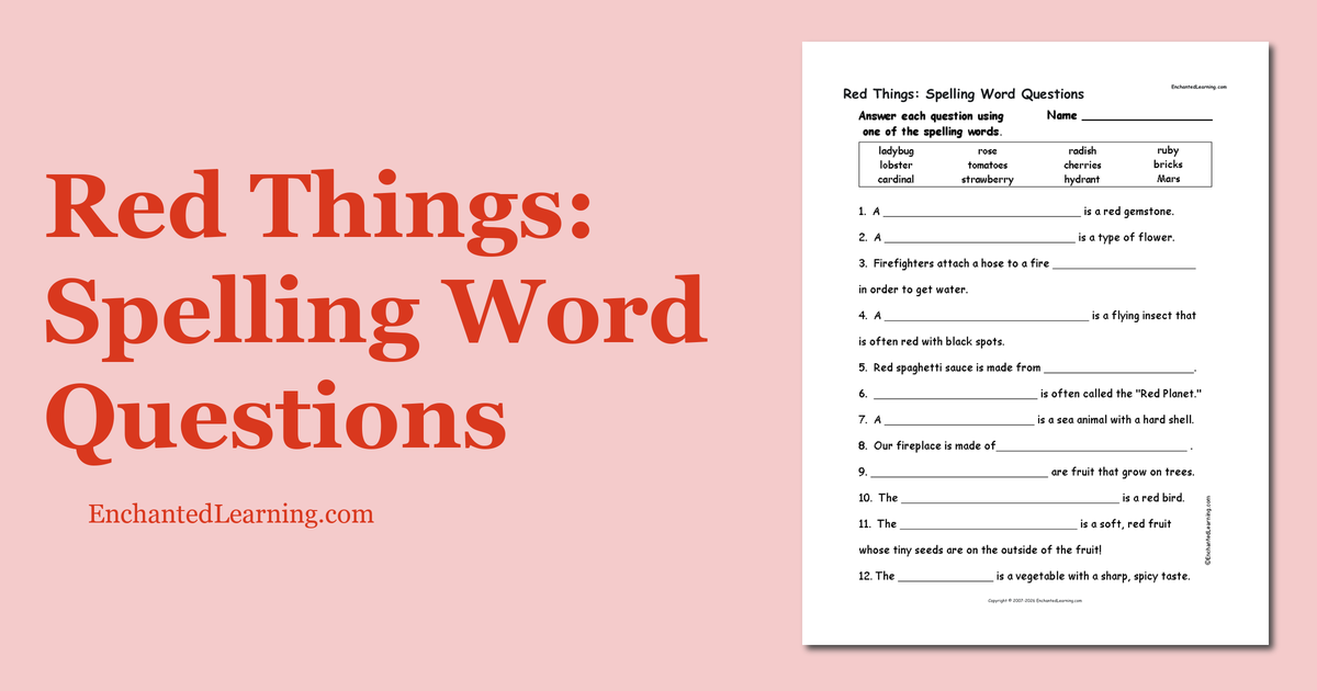 Red Things: Spelling Word Questions - Enchanted Learning