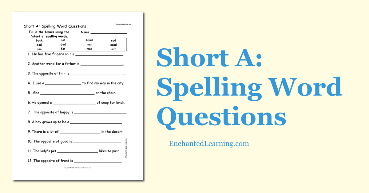 Short A: Spelling Word Questions - Enchanted Learning