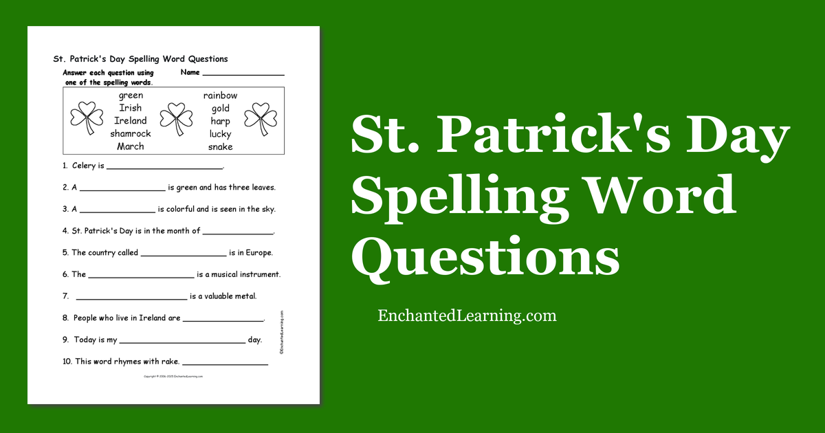 St. Patrick's Day Spelling Word Questions - Enchanted Learning