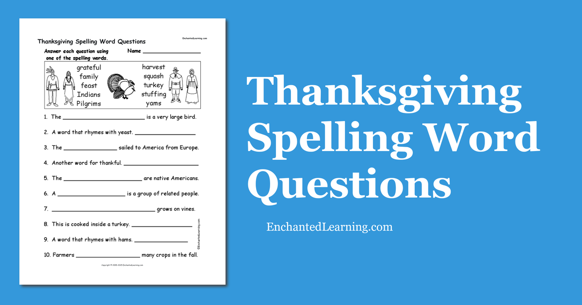 Thanksgiving Spelling Word Questions - Enchanted Learning