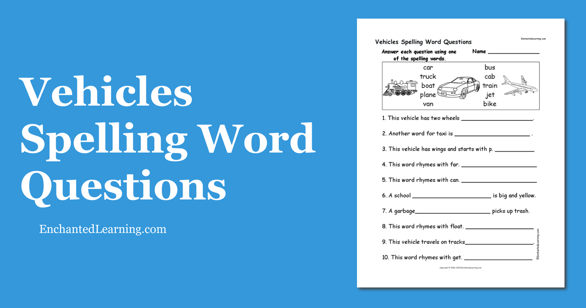 Vehicles Spelling Word Questions - Enchanted Learning