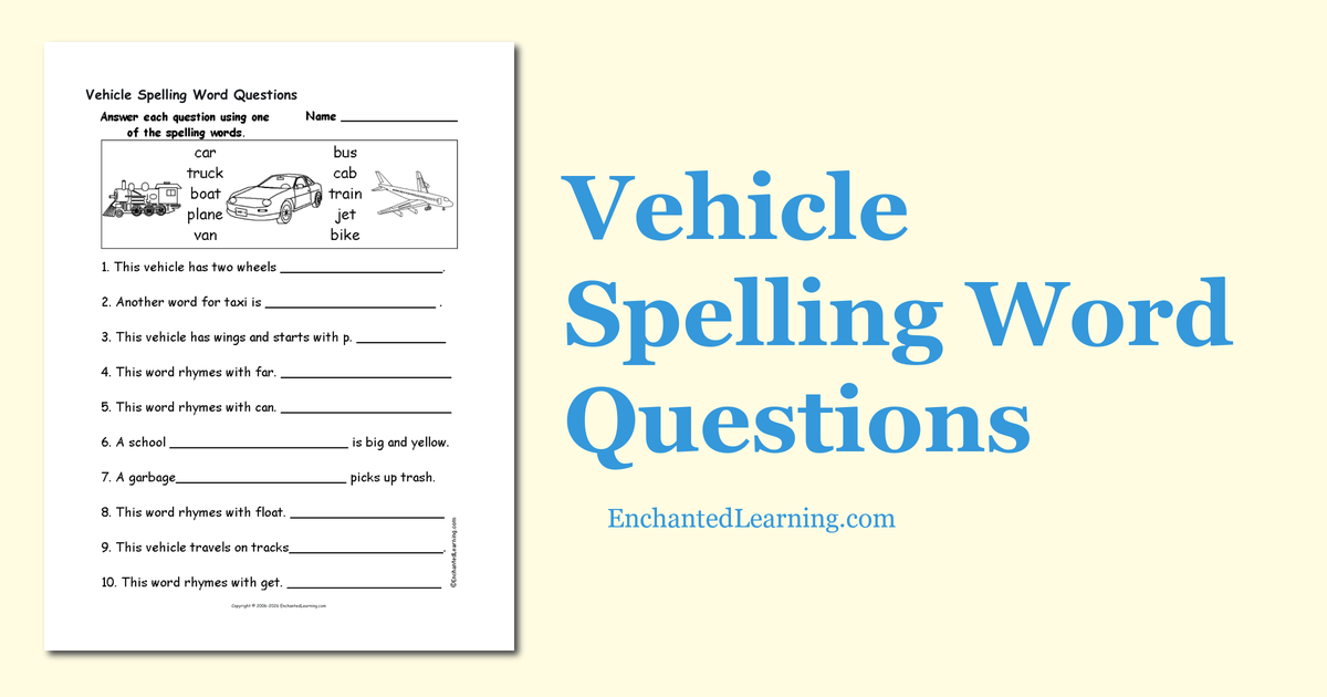 Vehicle Spelling Word Questions - Enchanted Learning
