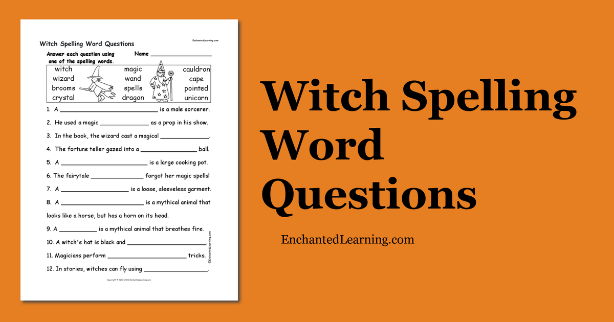 Witch Spelling Word Questions - Enchanted Learning