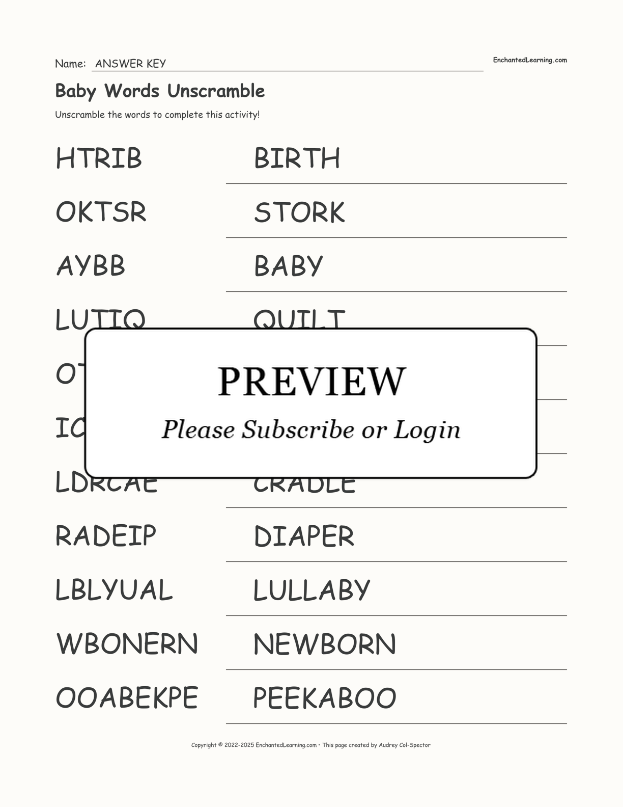Baby Words Unscramble Enchanted Learning