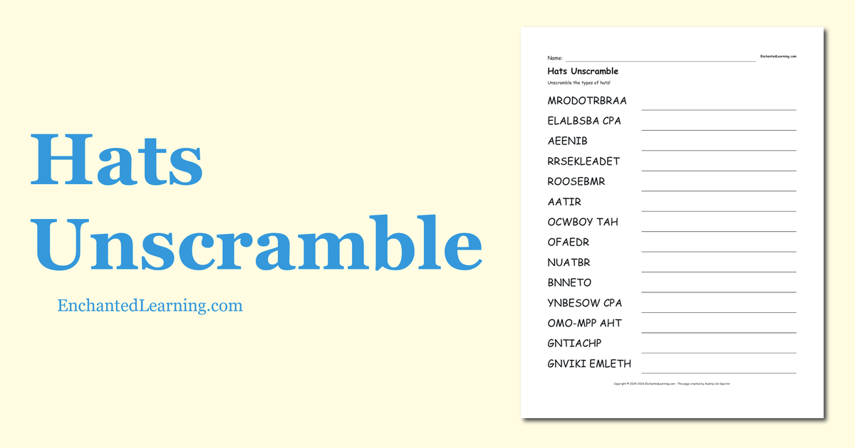 Hats Unscramble - Enchanted Learning