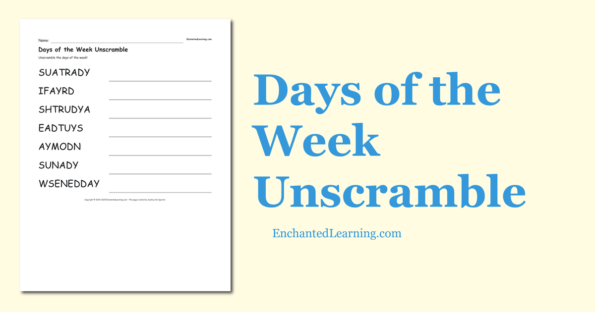 Days of the Week Unscramble - Enchanted Learning