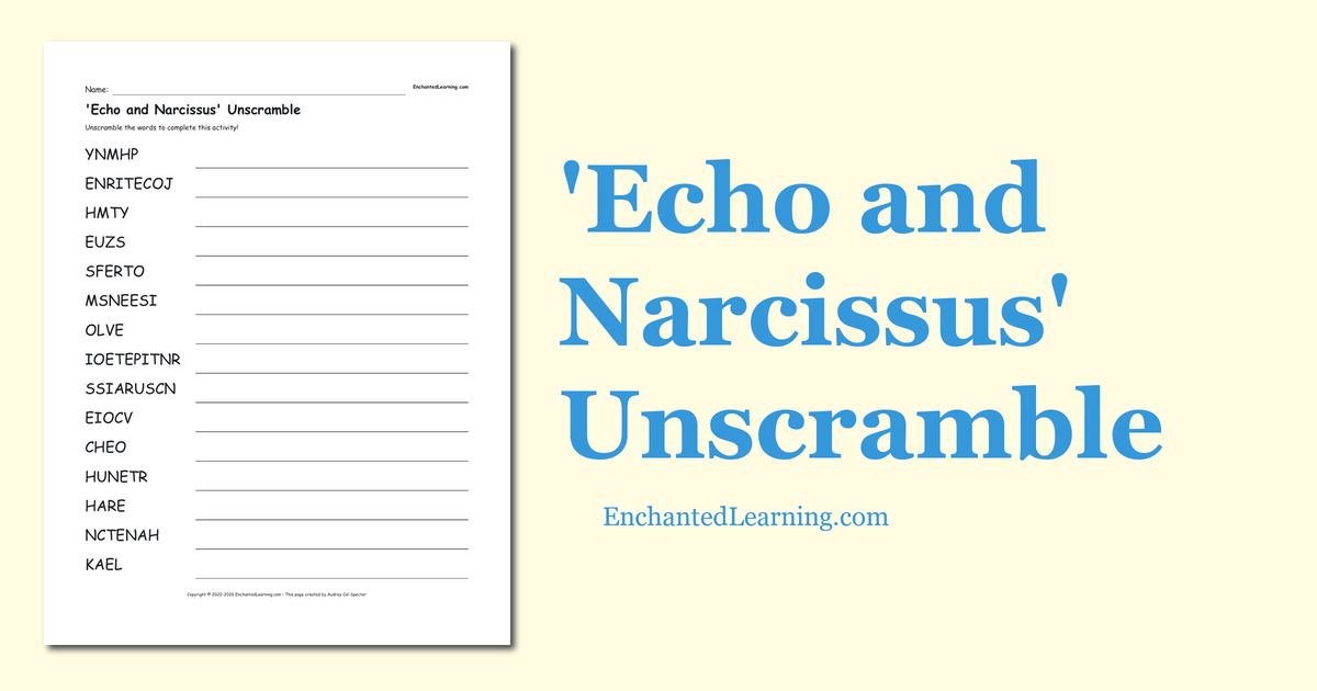 'Echo and Narcissus' Unscramble - Enchanted Learning