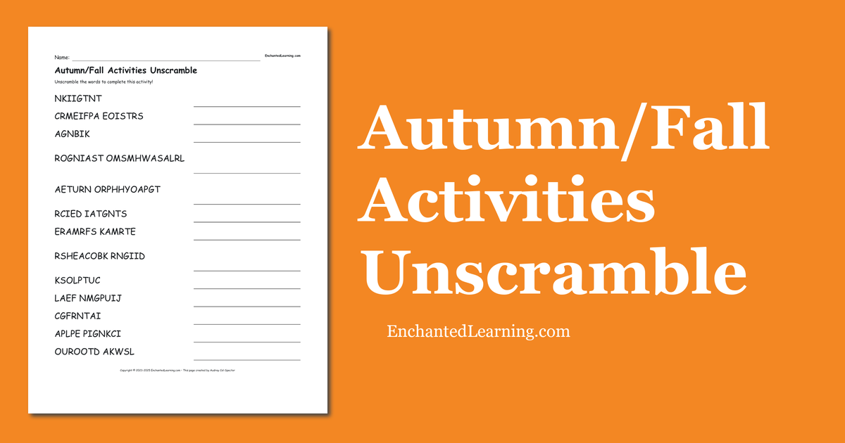 Autumn/Fall Activities Unscramble - Enchanted Learning