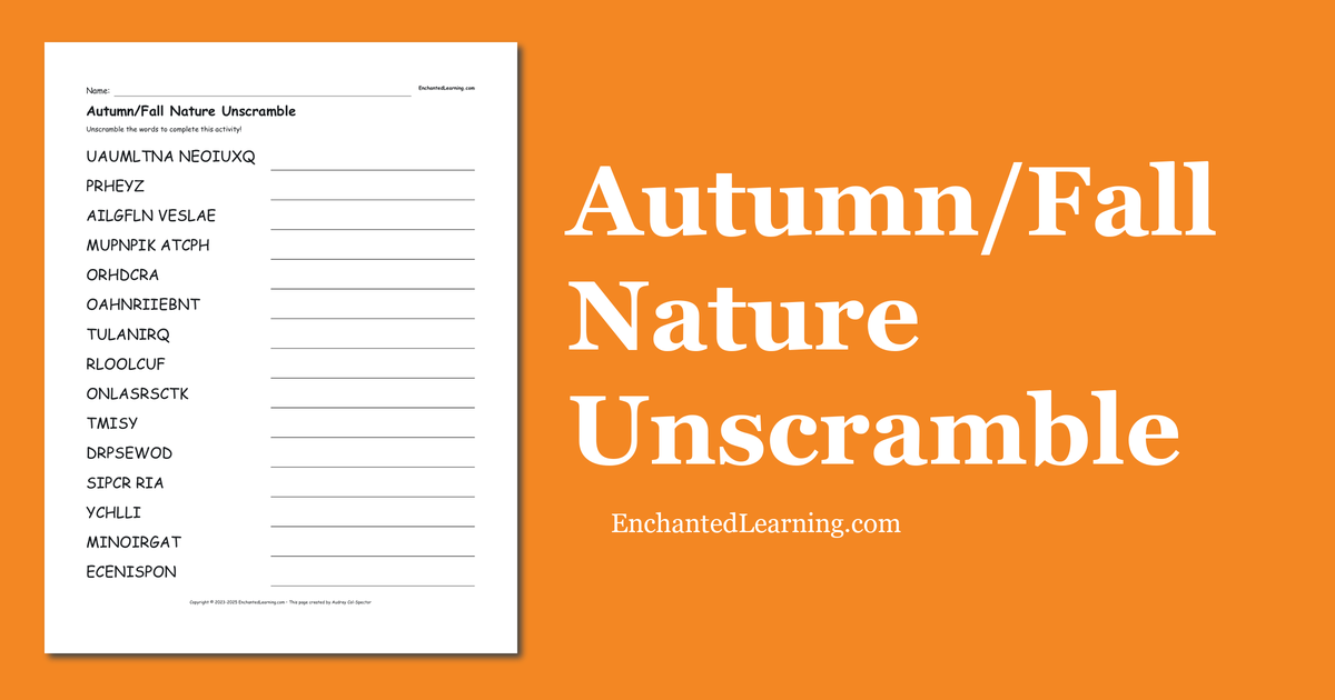 Autumn/Fall Nature Unscramble - Enchanted Learning