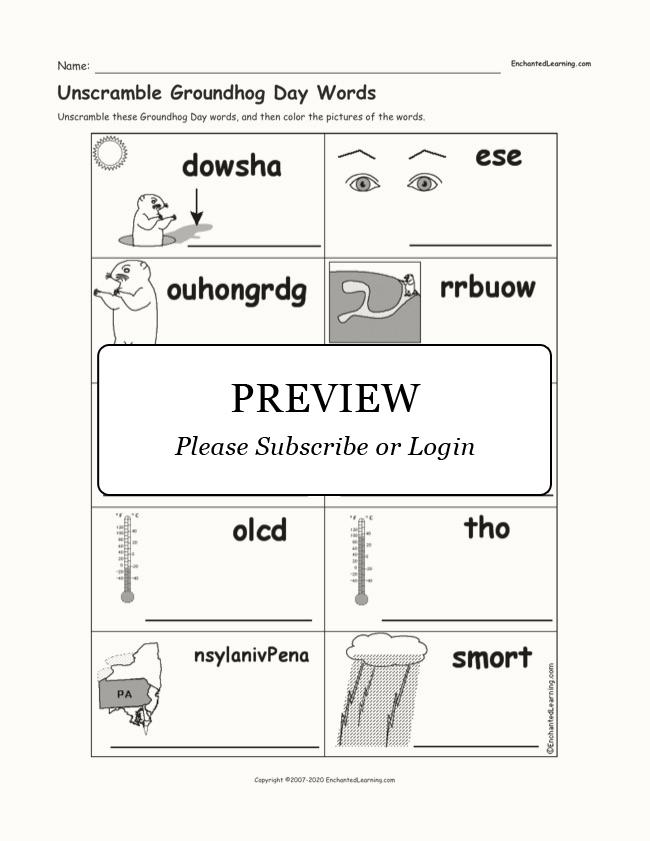 Unscramble Groundhog Day Words - Enchanted Learning