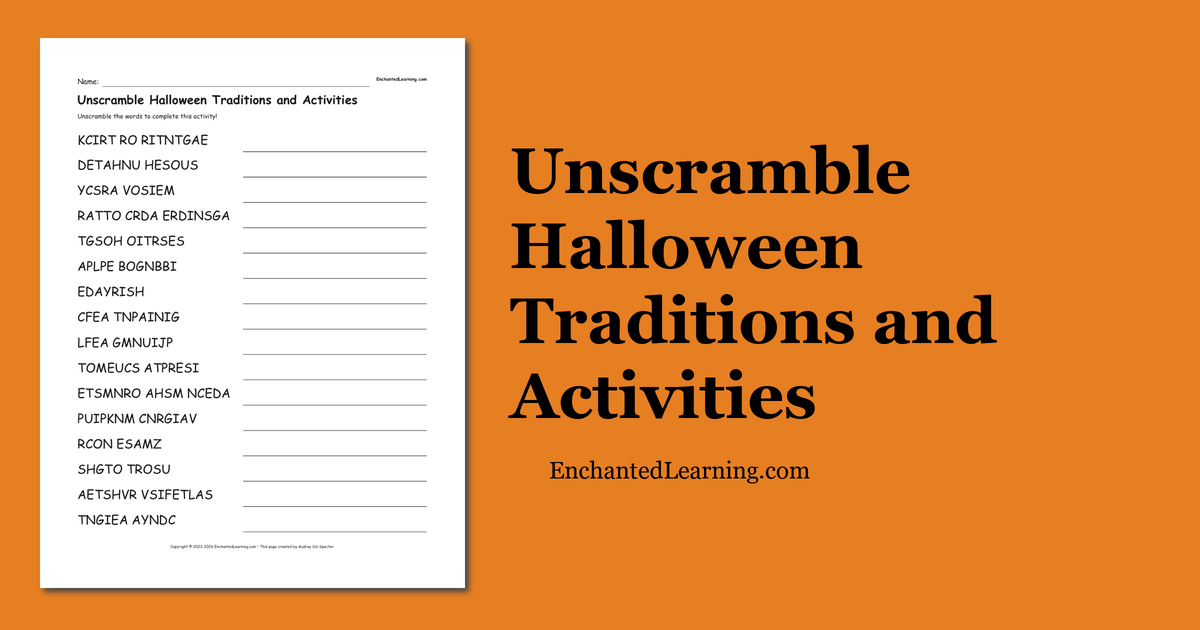 Unscramble Halloween Traditions and Activities - Enchanted Learning