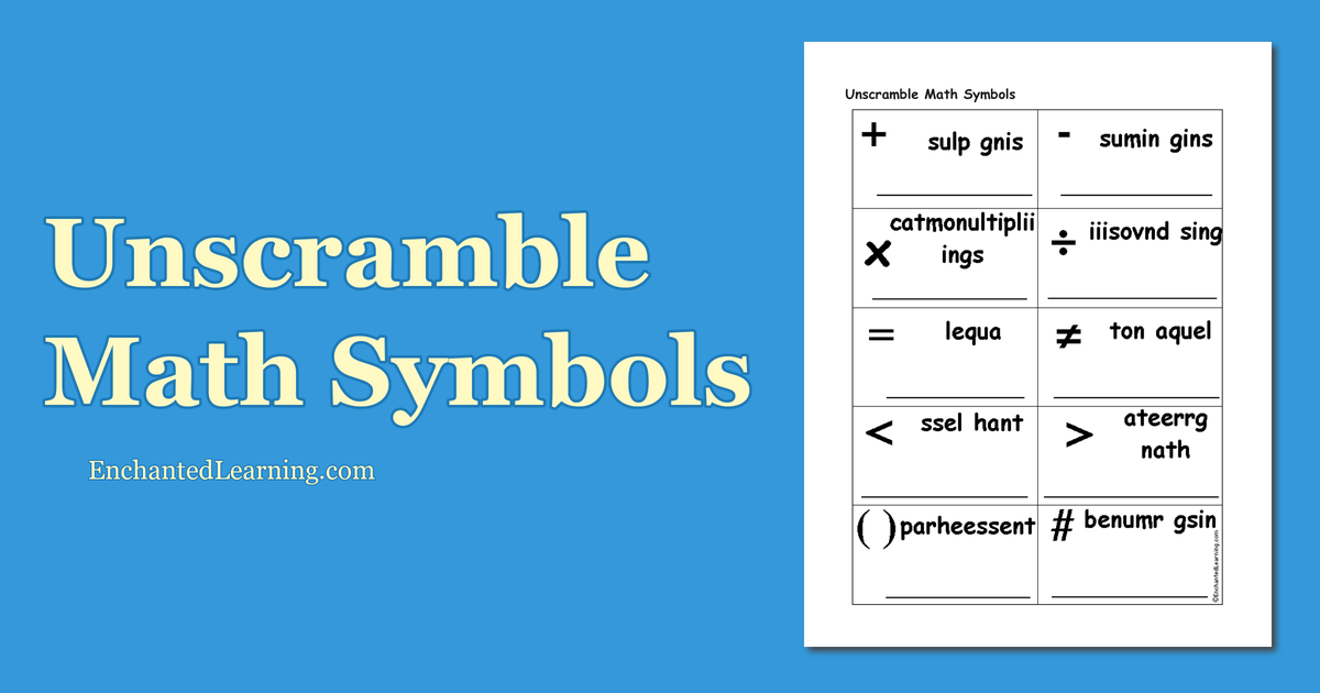 Unscramble Math Symbols - Enchanted Learning