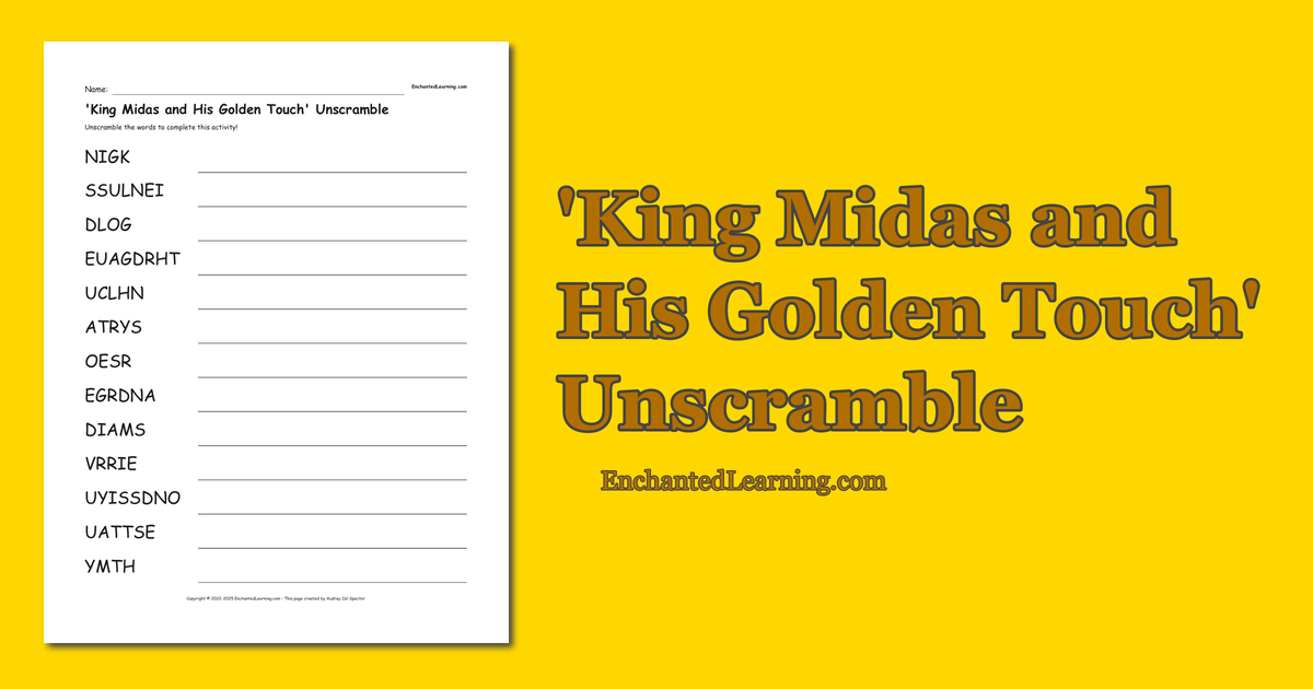'King Midas and His Golden Touch' Unscramble - Enchanted Learning