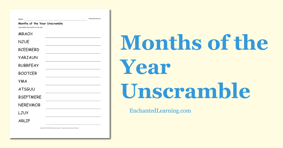 Months of the Year Unscramble - Enchanted Learning