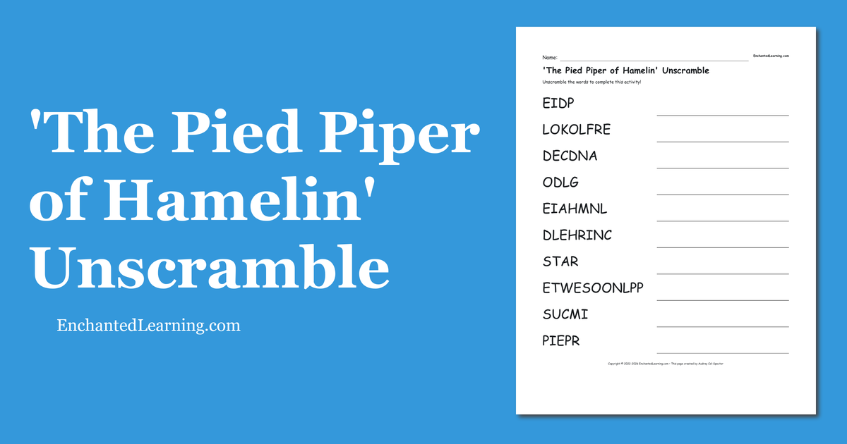 'The Pied Piper of Hamelin' Unscramble - Enchanted Learning