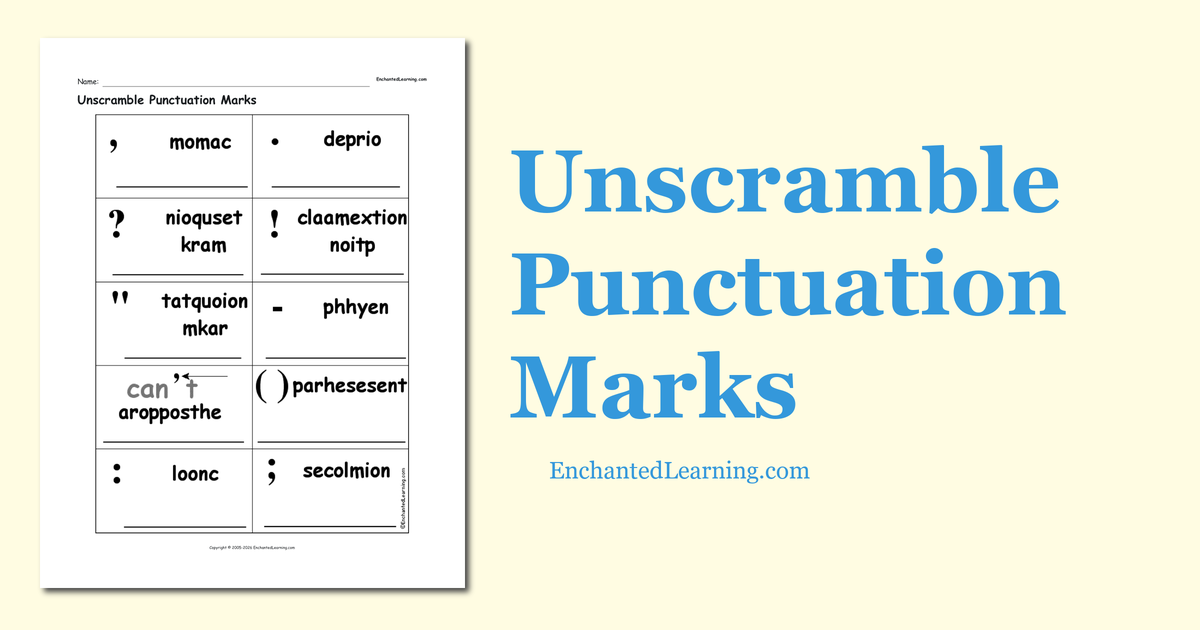 Unscramble Punctuation Marks Worksheet - Enchanted Learning