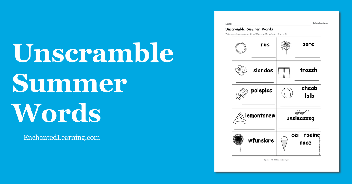 Unscramble Summer Words - Enchanted Learning
