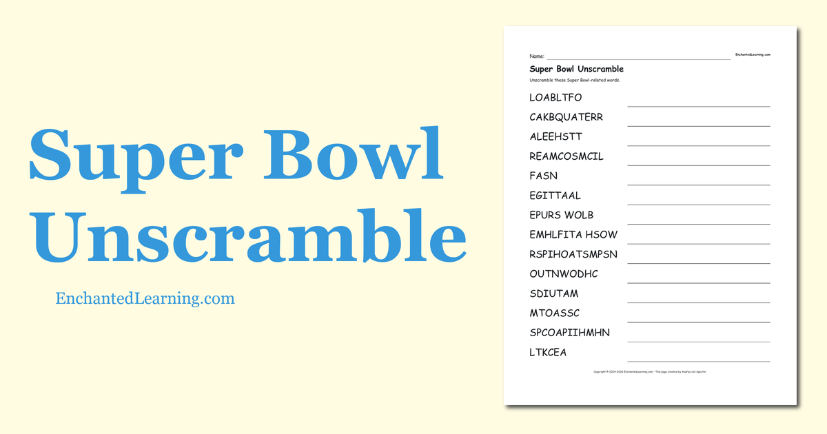 Super Bowl Unscramble - Enchanted Learning