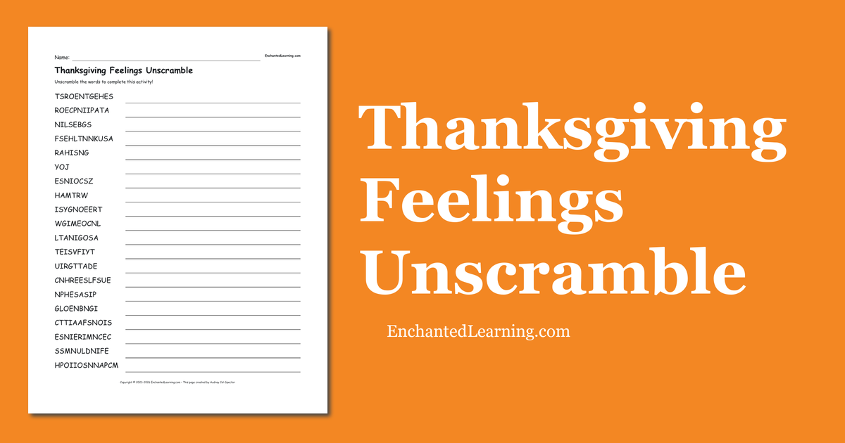 Thanksgiving Feelings Unscramble - Enchanted Learning
