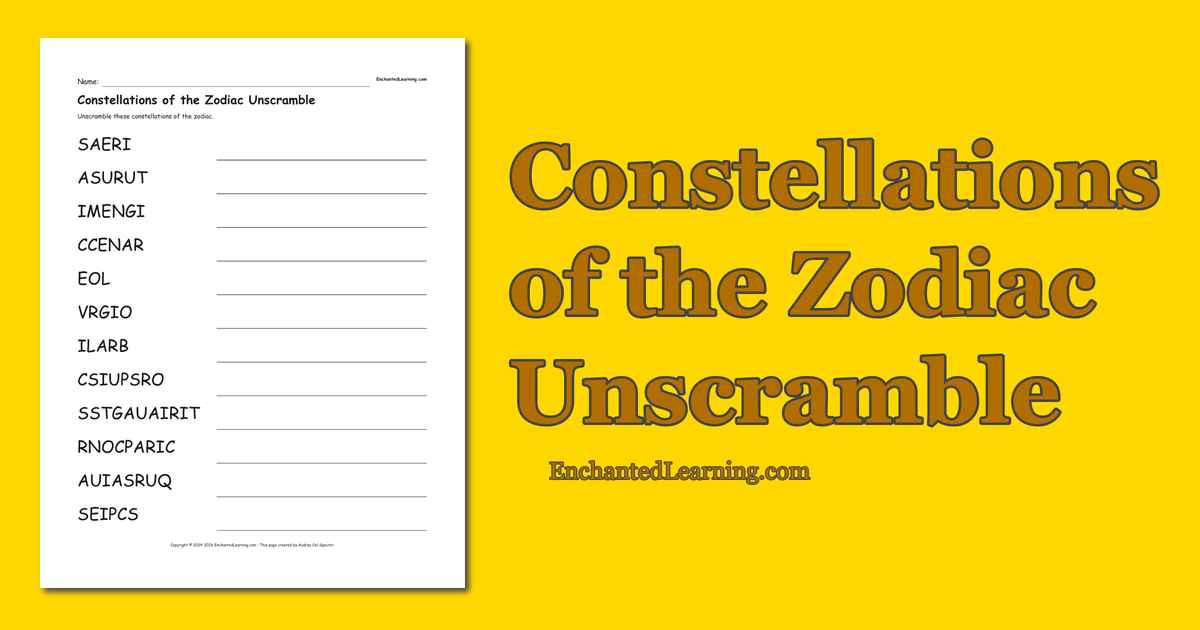Constellations of the Zodiac Unscramble - Enchanted Learning